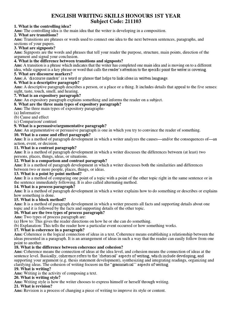 English Writing Skills for 1st Year | PDF | Essays | Memorandum