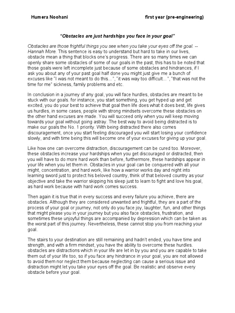 Obstacles Are What You See When You Take Your Eyes Off The Goal | PDF ...