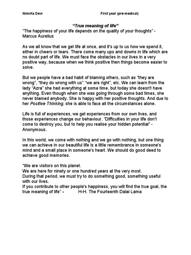 True Meaning of Life | PDF