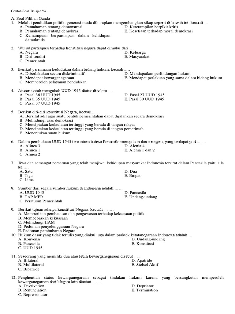 Contoh Soal PKN Genap | PDF