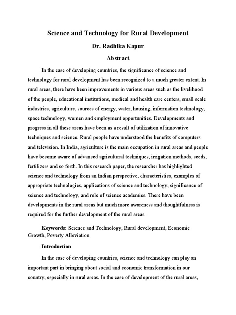 Science and Technology For Rural Development | PDF | Science | Agriculture
