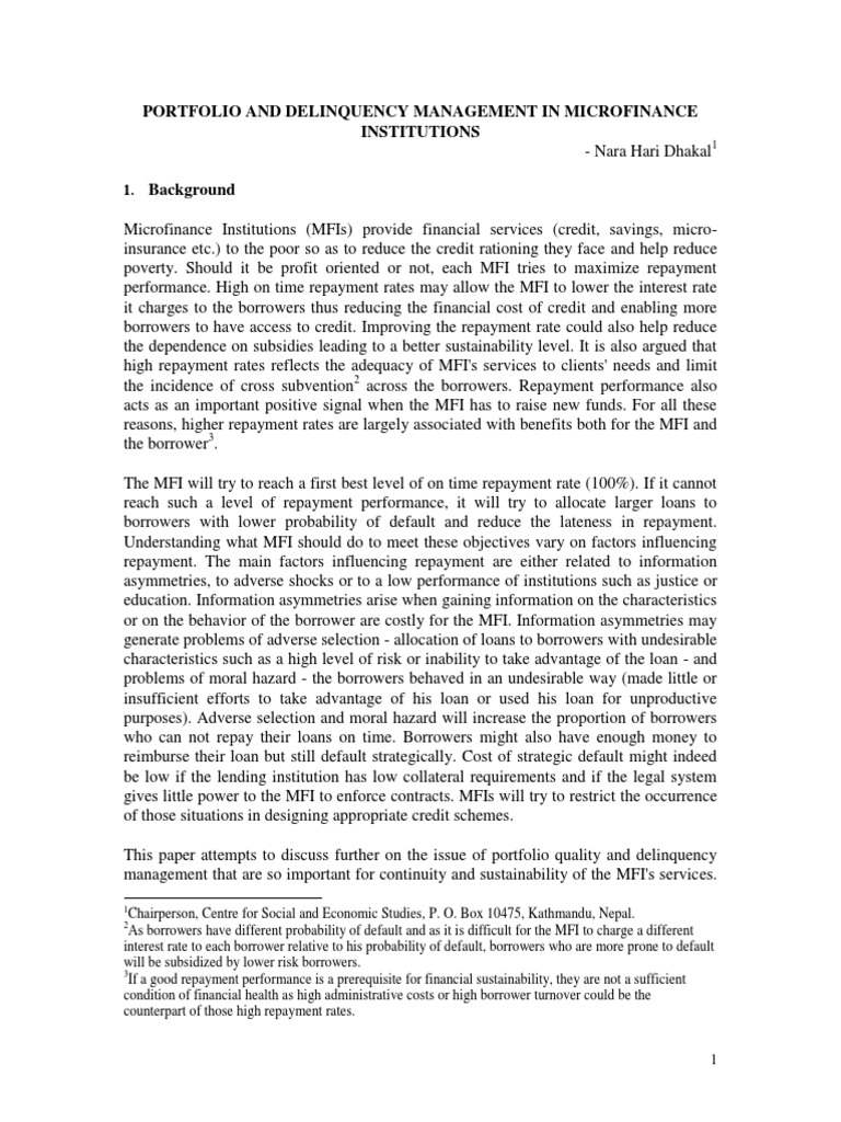 Portofilo Quality and Delinquency Management | PDF | Microfinance | Loans