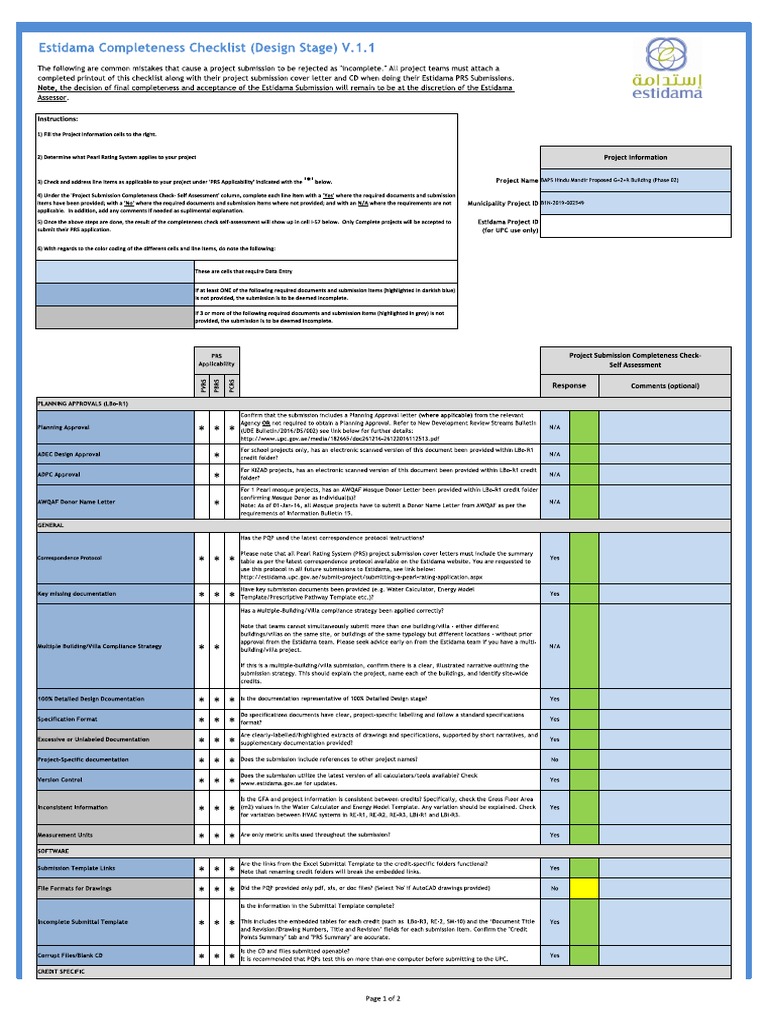 estidama completeness checklist_v 1.1 | PDF