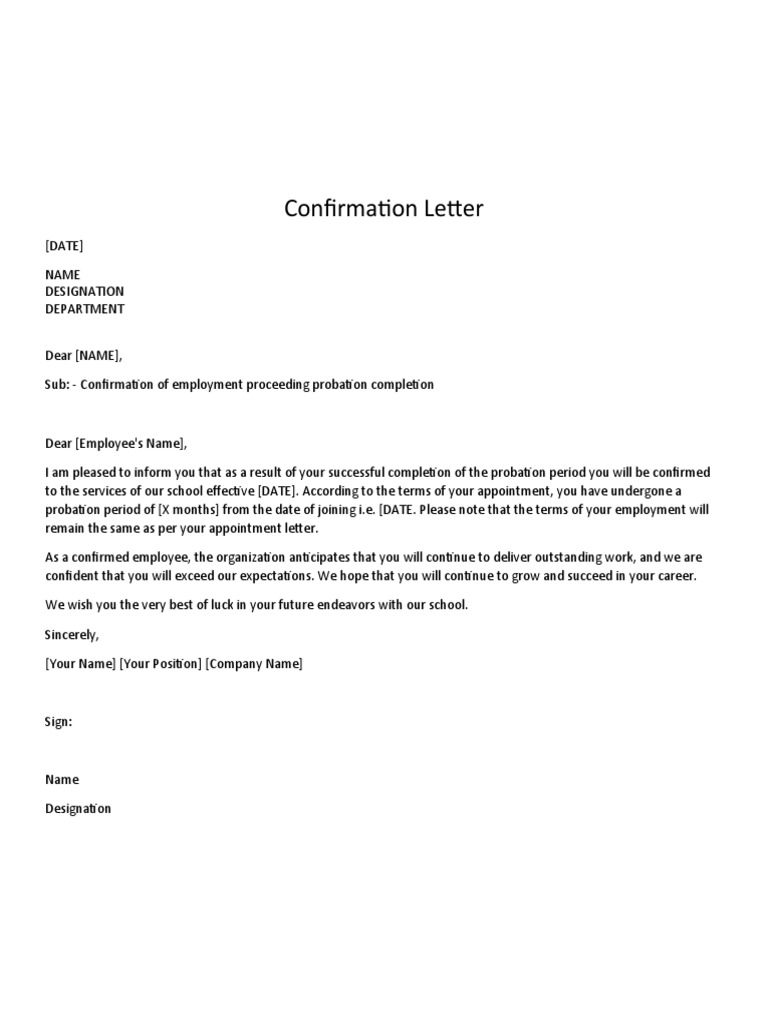 Revised Confirmation Letter | PDF