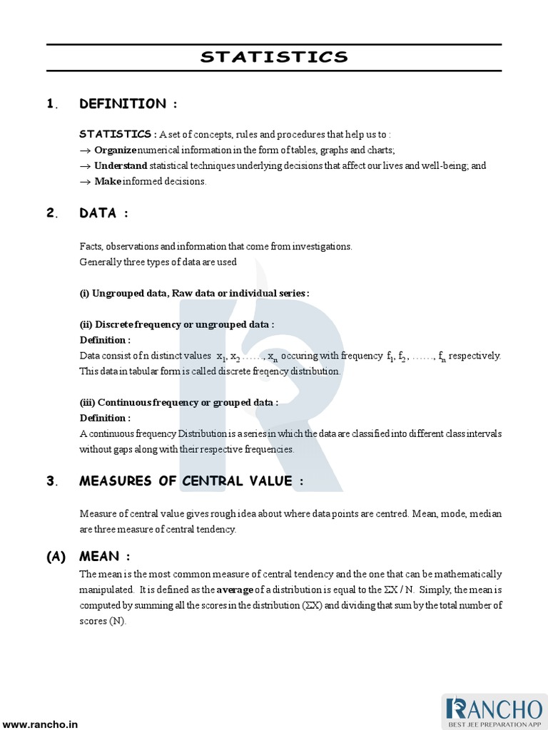 Statistics - Chapter Notes | PDF