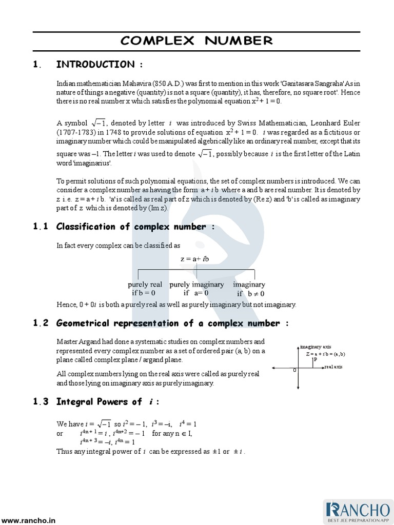 Complex Number - Chapter Notes | PDF | Numbers | Complex Number
