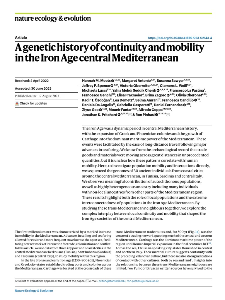A Genetic History of Continuity and Mobility in The Iron Age Central ...
