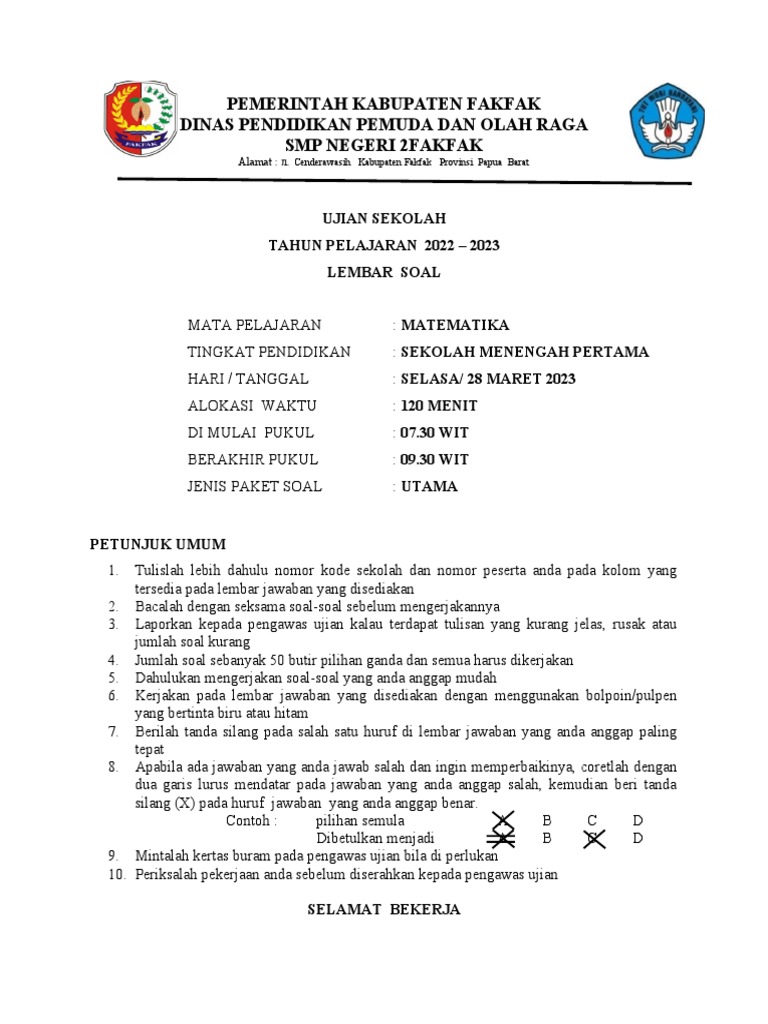 SOAL UJIAN KELAS Kls IX Abcd 2022 2023 | PDF