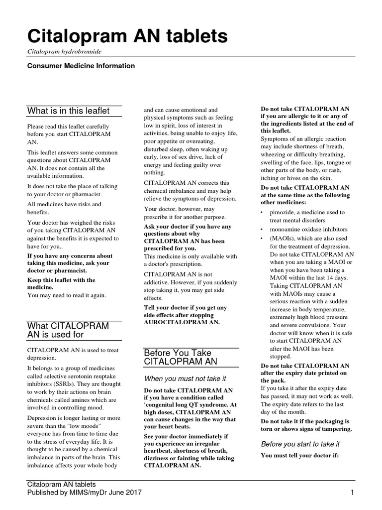 Citalopram AN Tablets: What Is in This Leaflet | PDF