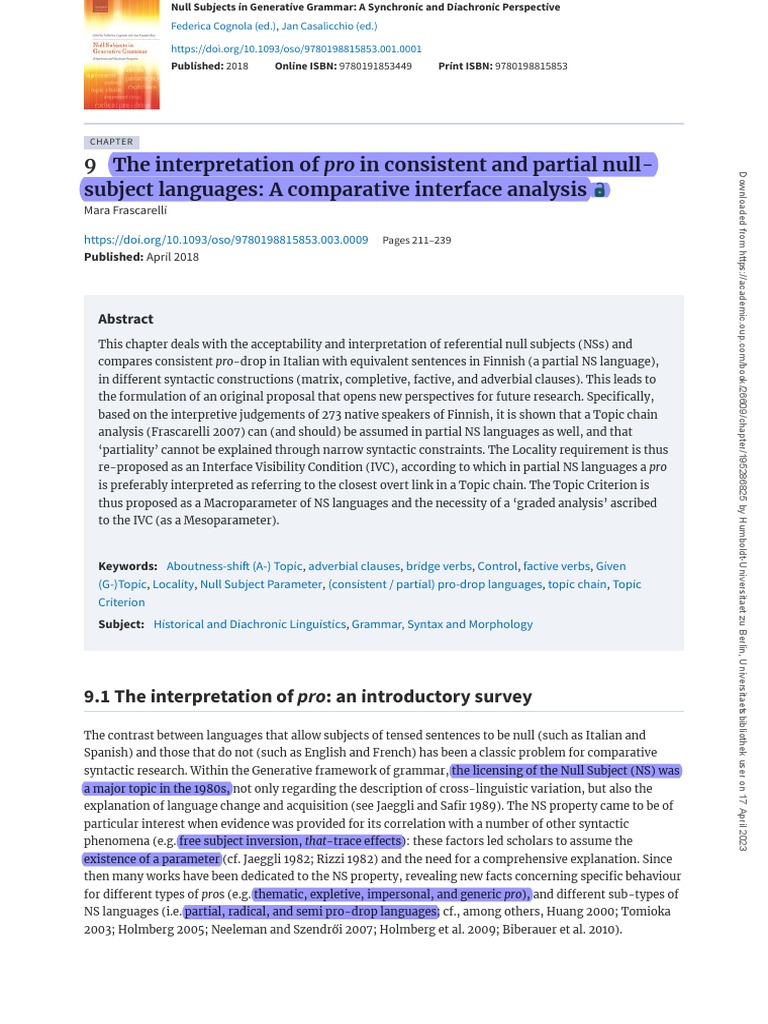 Frascarelli - The Interpretation of Pro in Consistent and Partial Nullsubject Languages A ...