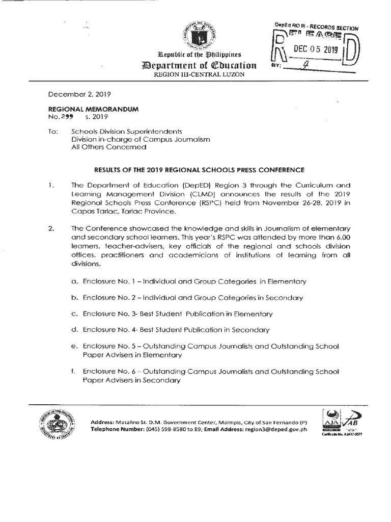 2019 RSPC Result Memo | PDF