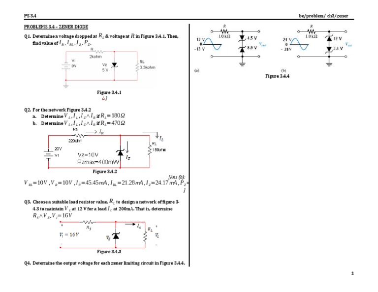 Problems 3 4 Zener Diode Pdf