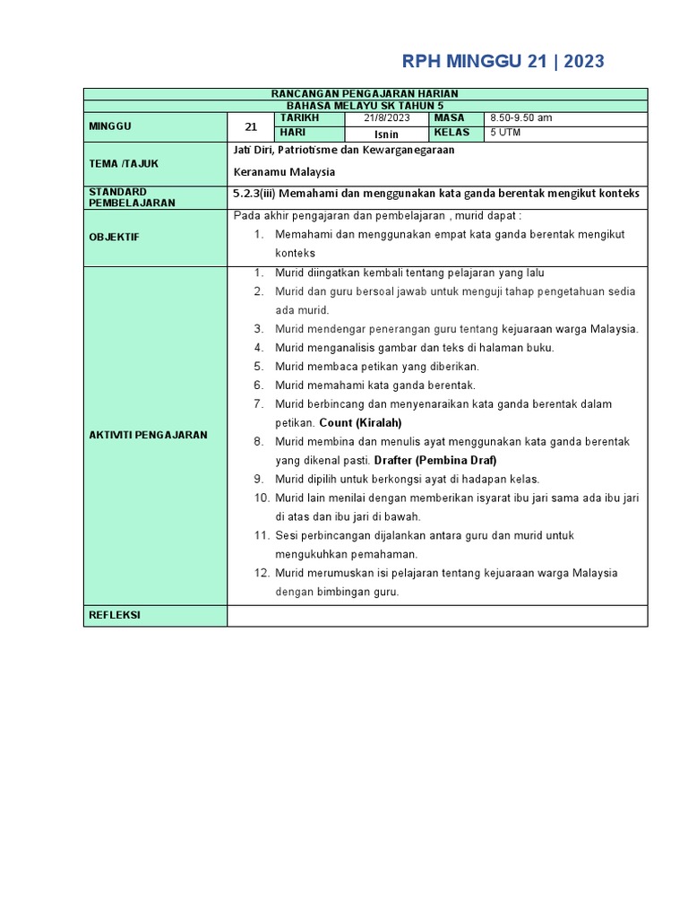 RPH Minggu 21 - 2023 | PDF