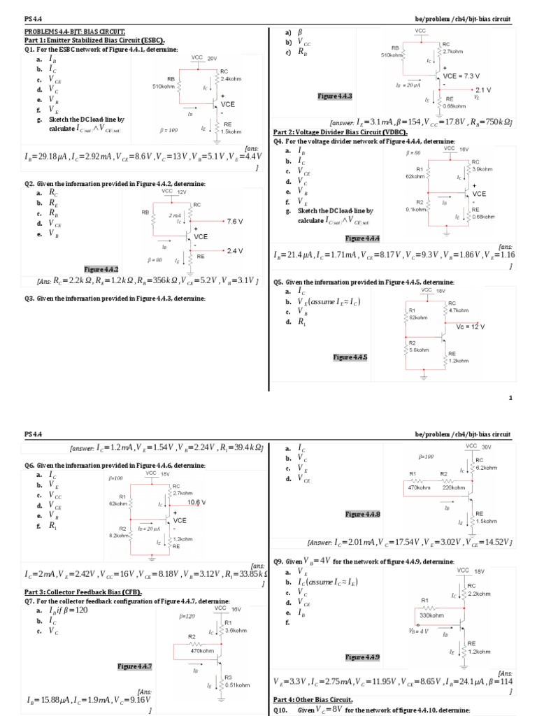 Problems 4.4-Bjt - Bias Circuit | PDF | Analog Circuits | Electrical Circuits