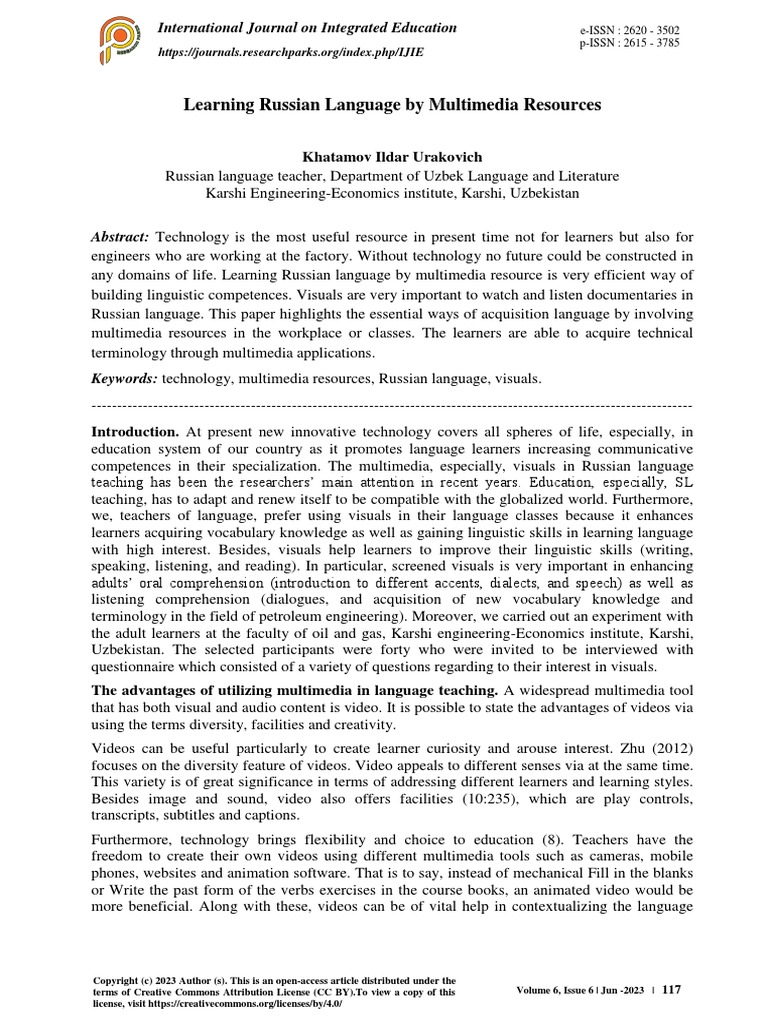 Learning Russian Language by Multimedia Resources | PDF