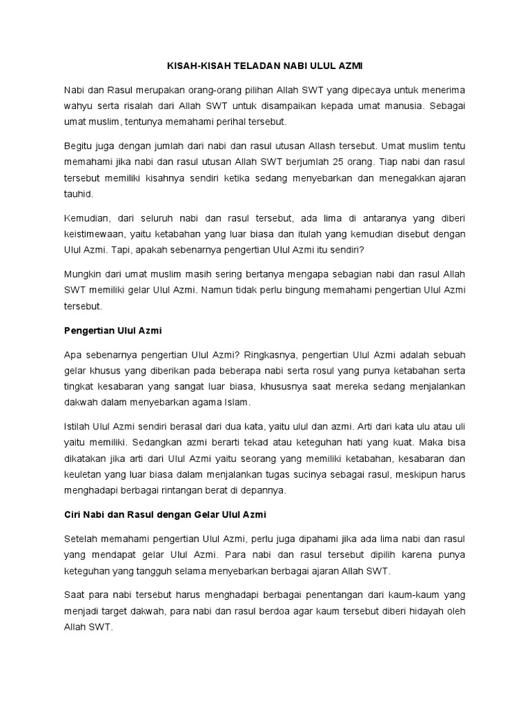 Kisah Nabi Ulul Azmi dan Keistimewaannya | PDF