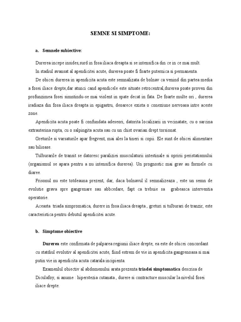 Semne si simptome - apendicita | PDF