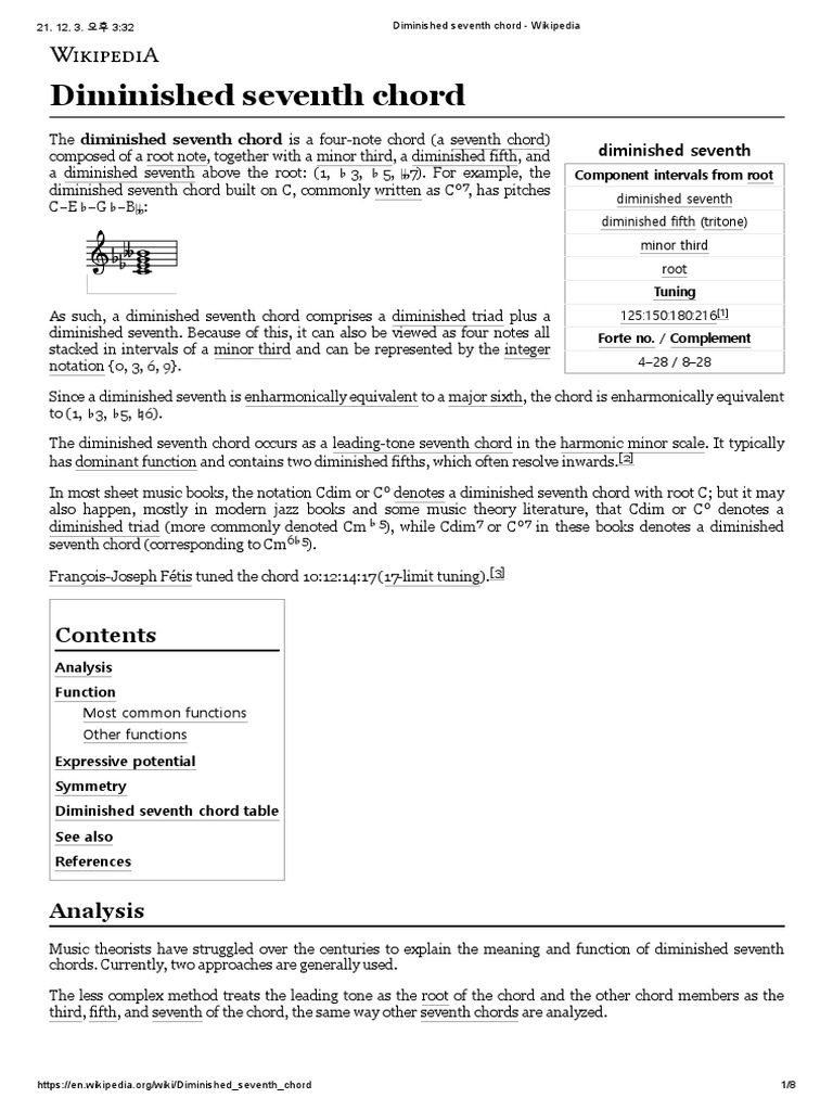 Diminished Seventh Chord - Wikipedia | PDF