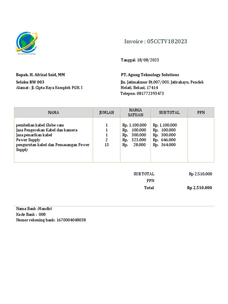 Invoice Pembelian dan Jasa CCTV 2023 | PDF