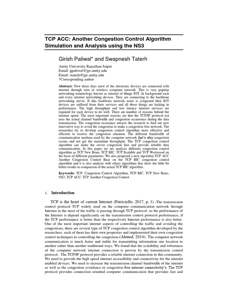 Tcp Acc Another Congestion Control Algorithm Bic Simulation And Analysis Using The Ns3 Pdf