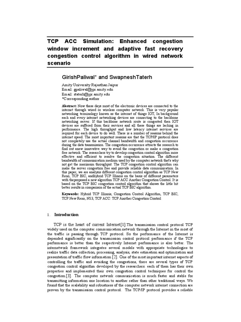 TCP ACC Simulation Enhanced Congestion Window Increment and Adaptive ... TCP ACC Simulation Enhanced Congestion Window Increment and Adaptive ...