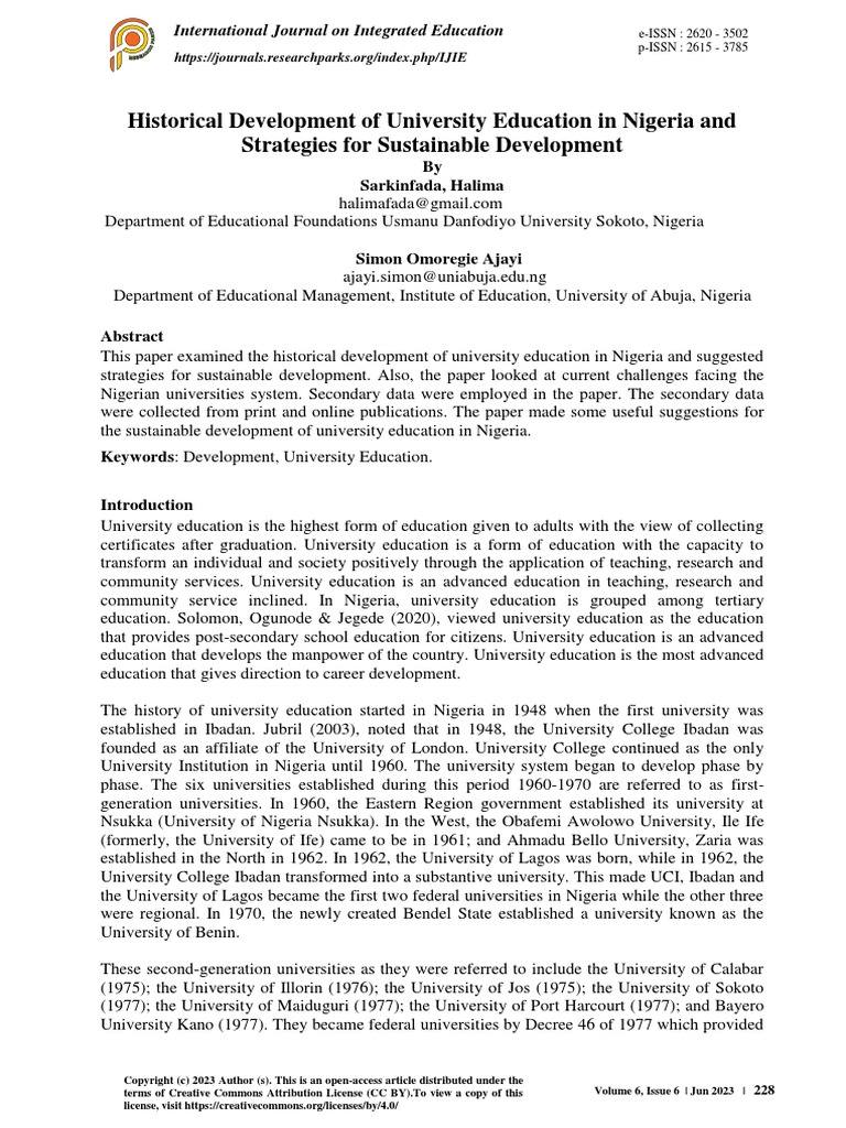 Historical Development of University Education in Nigeria and ...