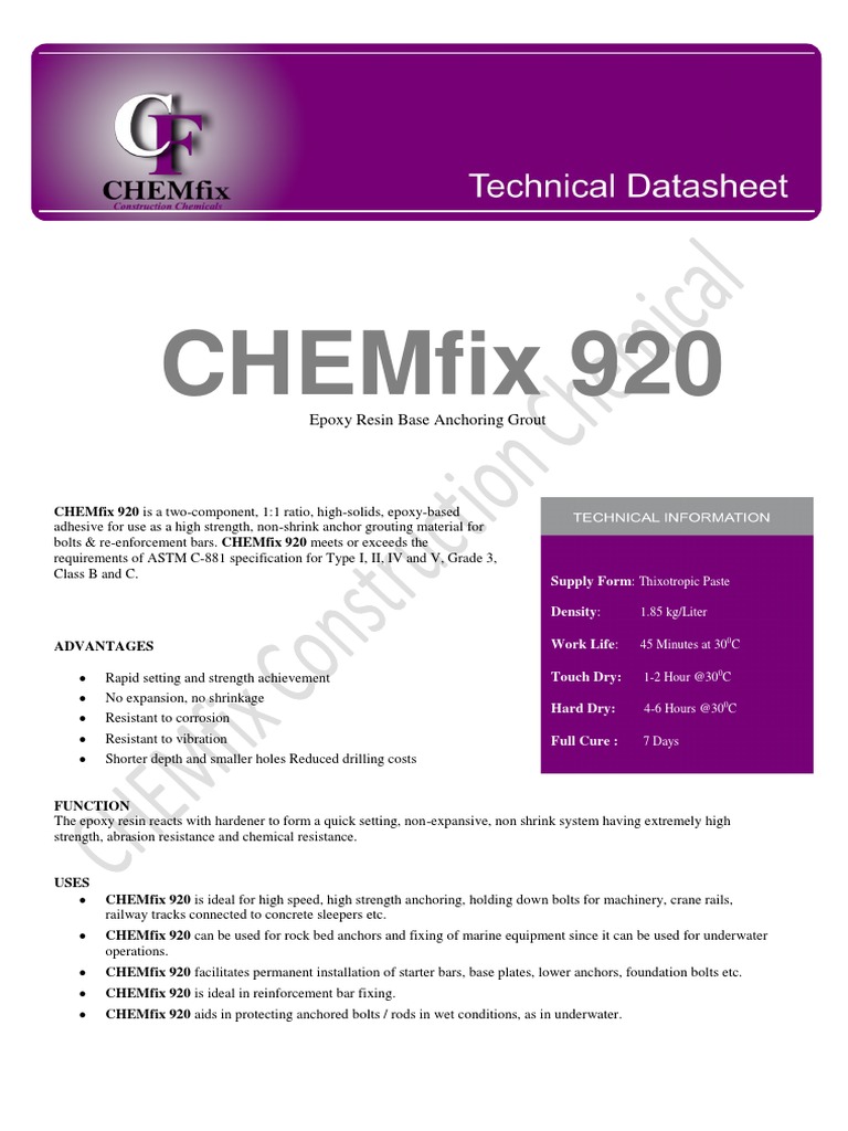Chemfix 920 Grout Brochure | PDF