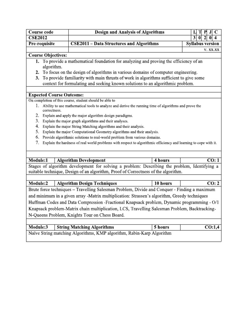 DAA Syllabus | PDF DAA Syllabus | PDF