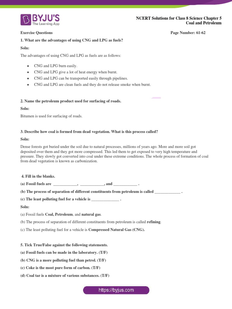 Ncert Solutions For Class 8 March 30 Science Chapter 5 Coal and Petroleum | PDF | Fuels | Petroleum