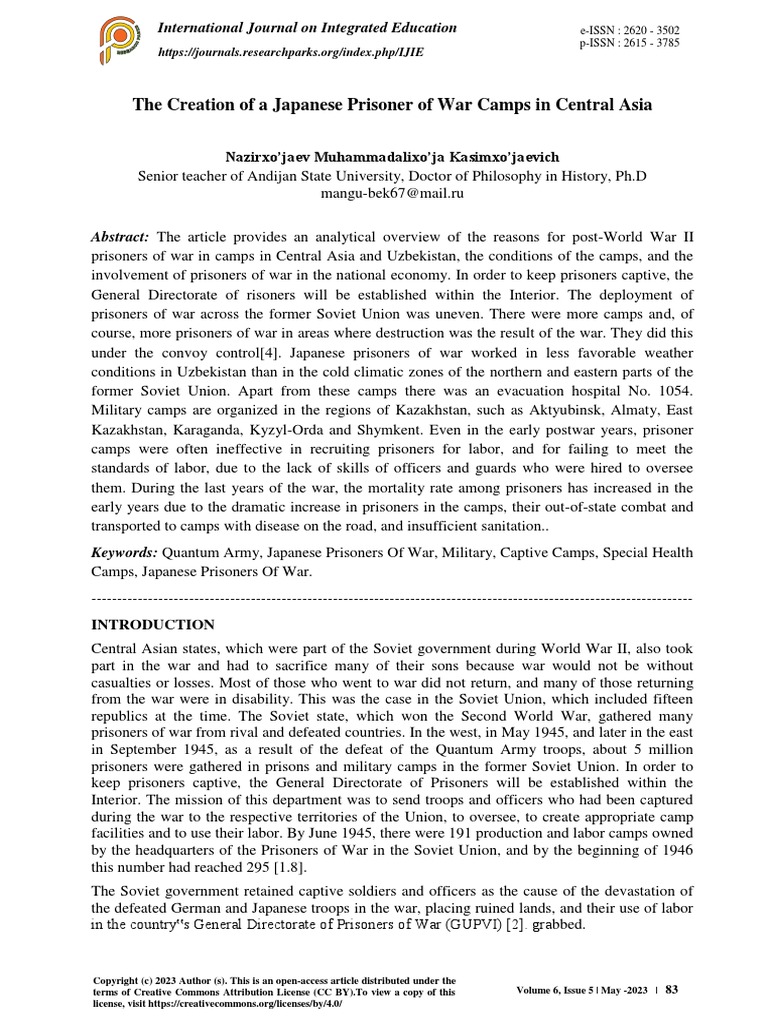 The Creation of A Japanese Prisoner of War Camps in Central Asia | PDF ...
