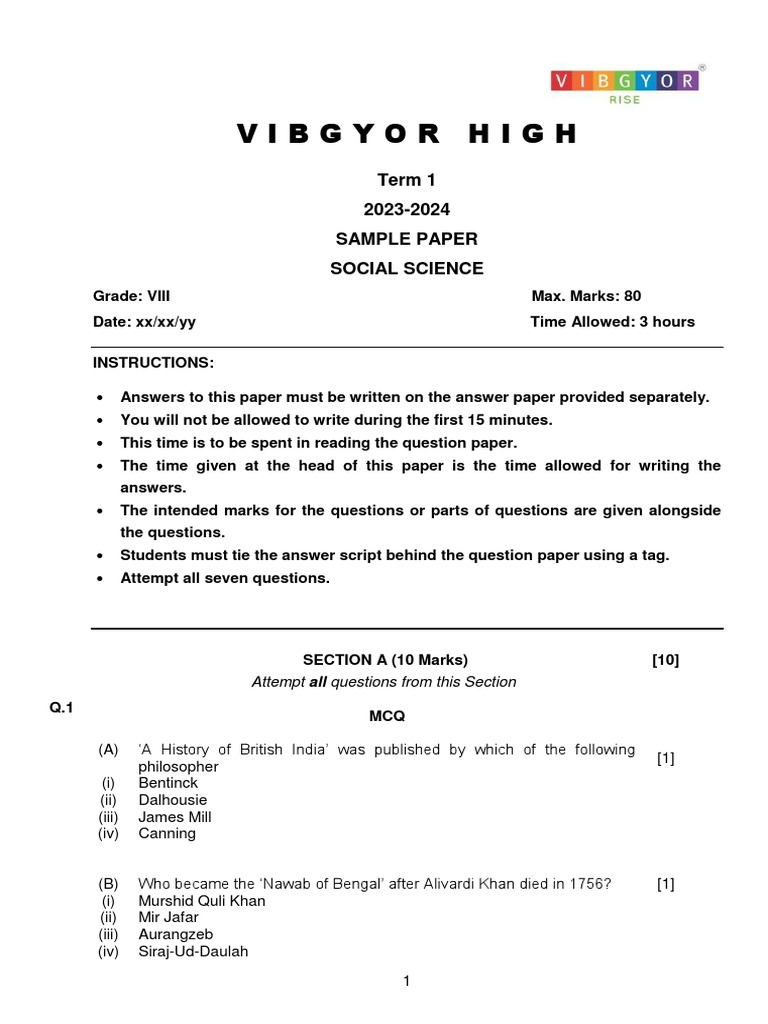 Cbse GR 8 Social-Science QP Sample-Paper Half-Yearly | Download Free ...