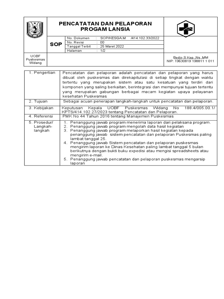 2.020.00.1 Sop - Kmp.tu Pencatatan Dan Pelaporan 23 | PDF