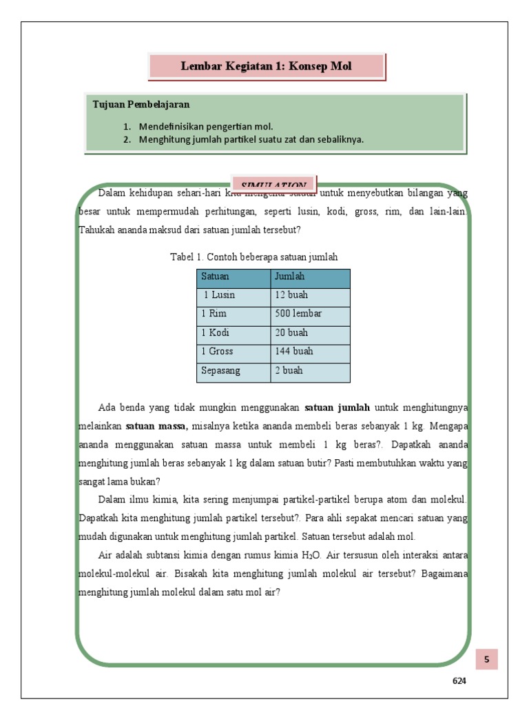 LKPD KD 3.10 Konsep Mol Dan Kadar Zat | PDF