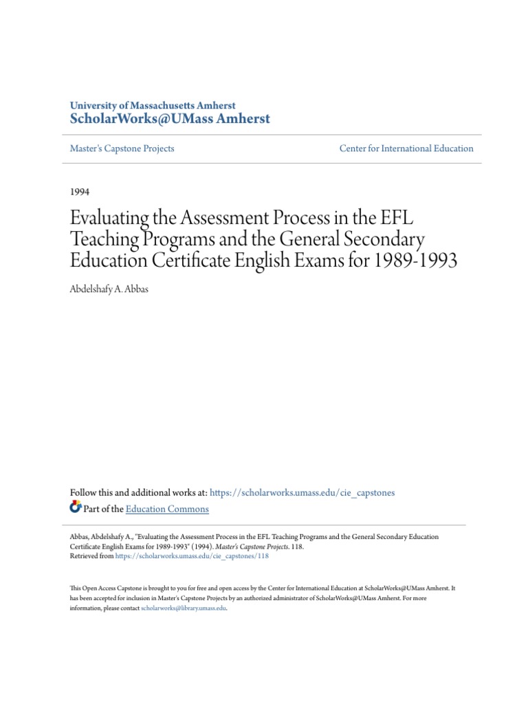 Evaluating The Assessment Process in The EFL Teaching Programs An | PDF | Educational Assessment ...