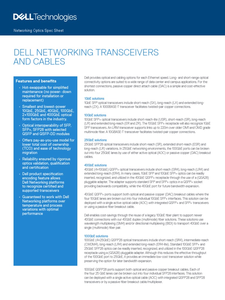 Dell_EMC_Networking_Optics_Spec_Sheet | PDF