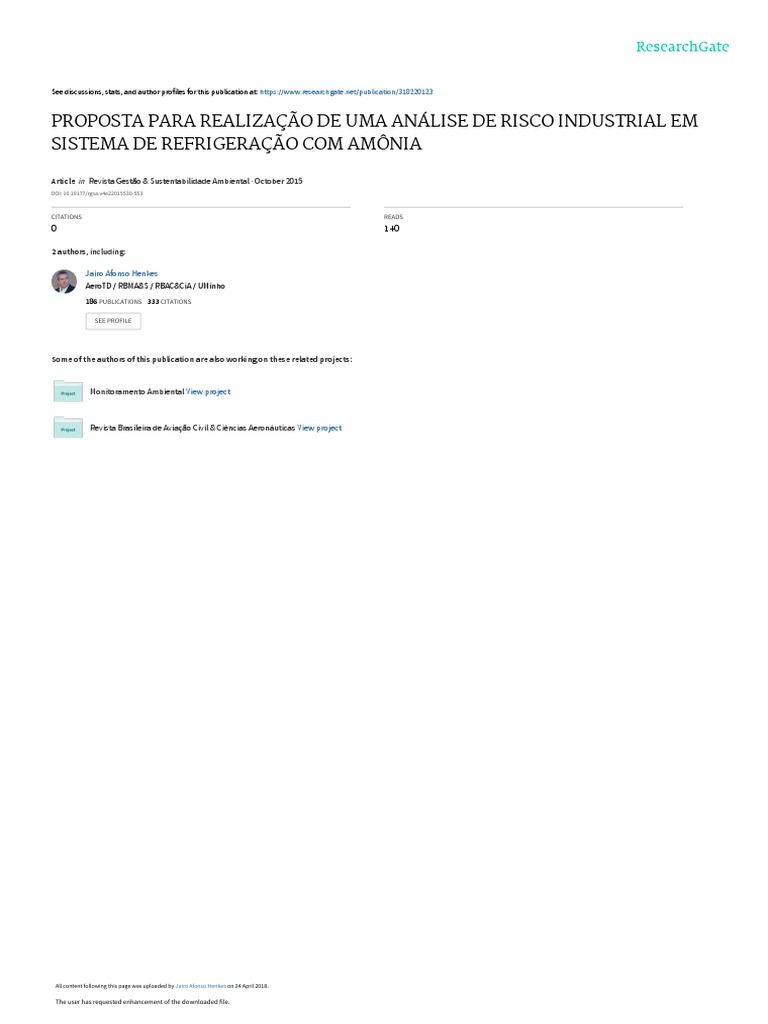 Proposta para Realizacao de Uma Analise de Risco I | PDF | Amônia ... Proposta para Realizacao de Uma Analise de Risco I | PDF | Amônia ...