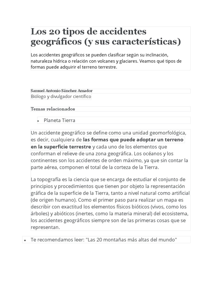 Los 20 Tipos de Accidentes Geográficos | PDF | Río | lago
