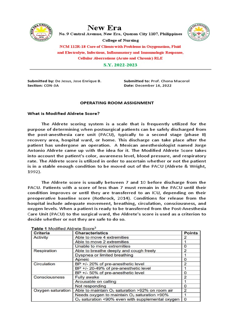 Nursing Students' Guide to Aldrete Score | PDF | Self-Improvement