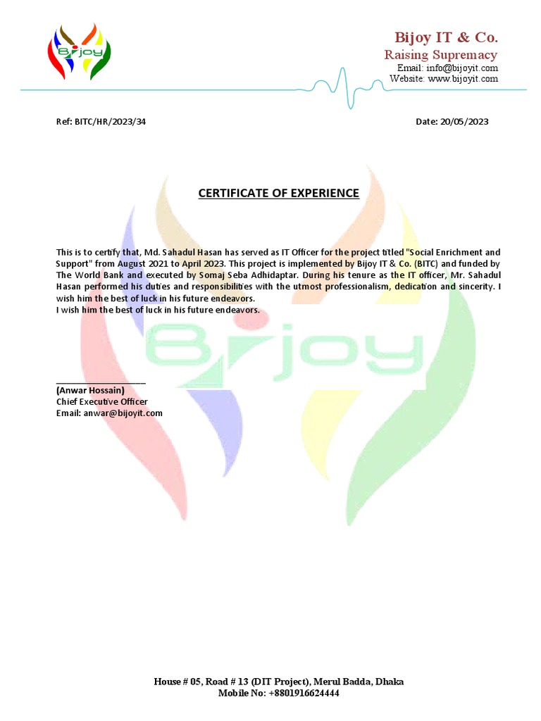 11.b Experience Certificate For Project Staffs | PDF