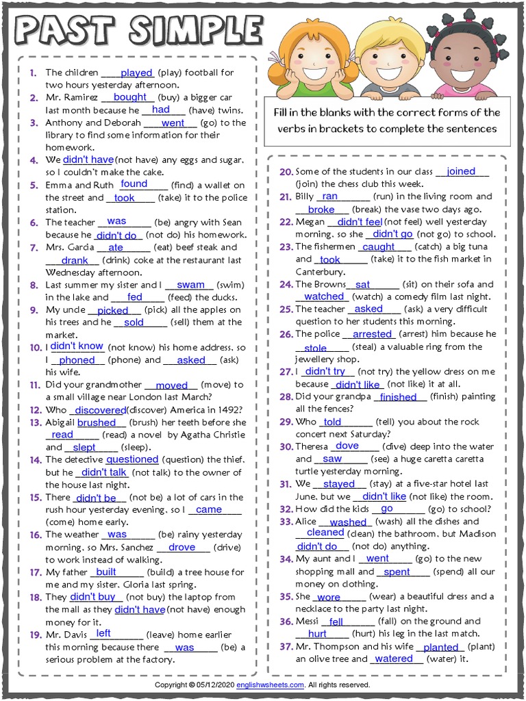 Past Simple Tense Esl Printable Gap Fill Exercise Worksheet - p1-NIn | PDF