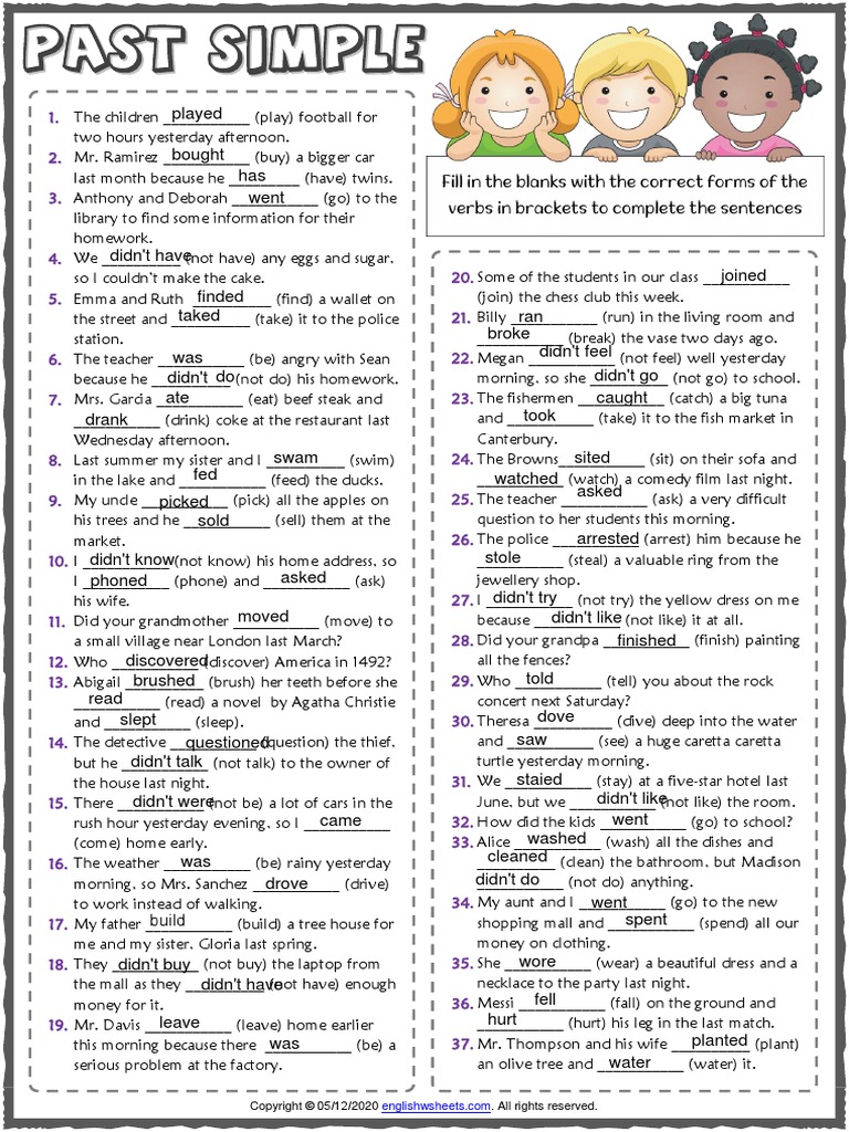Past Simple Tense Esl Printable Gap Fill Exercise Worksheet - P1-Ron | PDF
