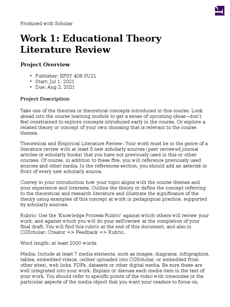 Work 1 - Educational Theory Literature Review | PDF | Optimism | Behavioural Sciences