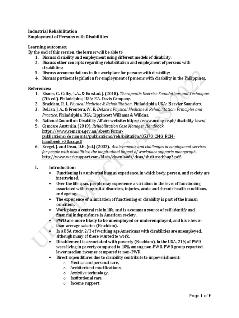 Ind Rehab Employment for PWD_2022_Handout | PDF