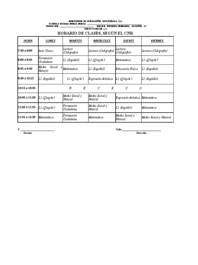 Horario segun CNB Ciclo I y II | PDF