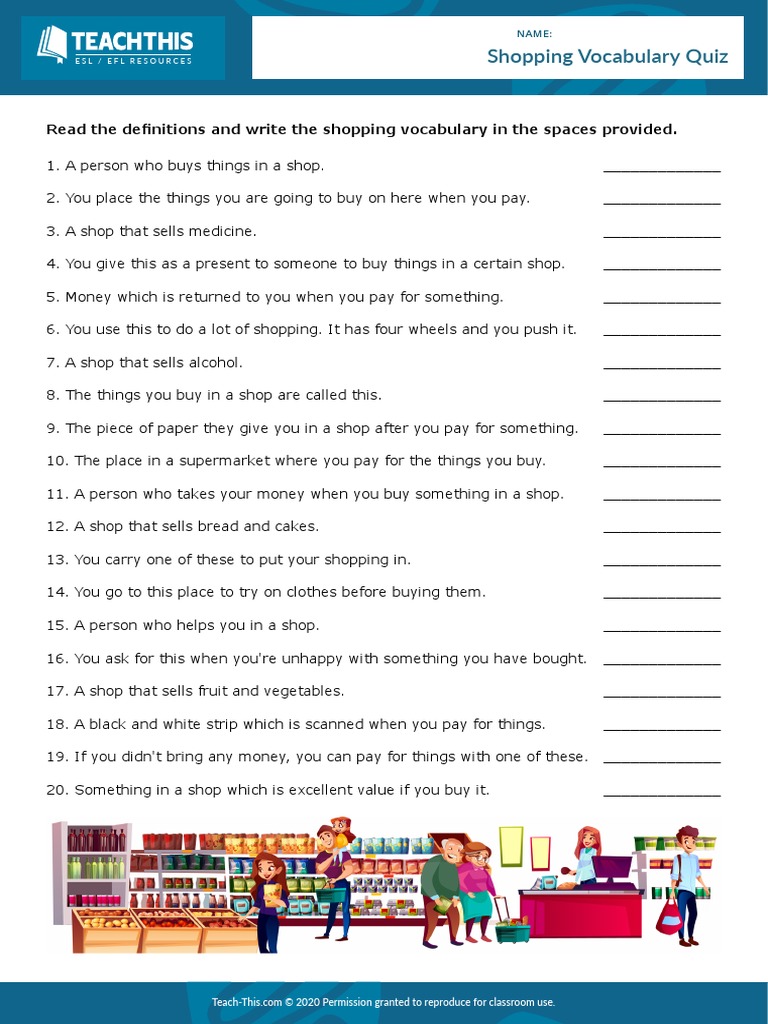 Shopping Vocabulary Interactive Quiz | PDF