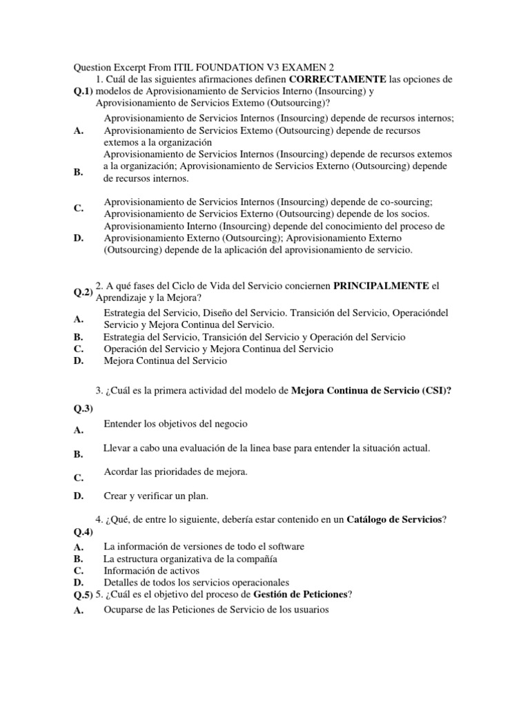 Question Excerpt From Itil Foundation v3 Examen 2 | PDF | Itil ... Question Excerpt From Itil Foundation v3 Examen 2 | PDF | Itil ...