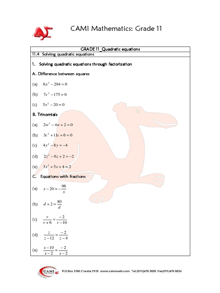 GRADE 11_Quadratic Equations | PDF