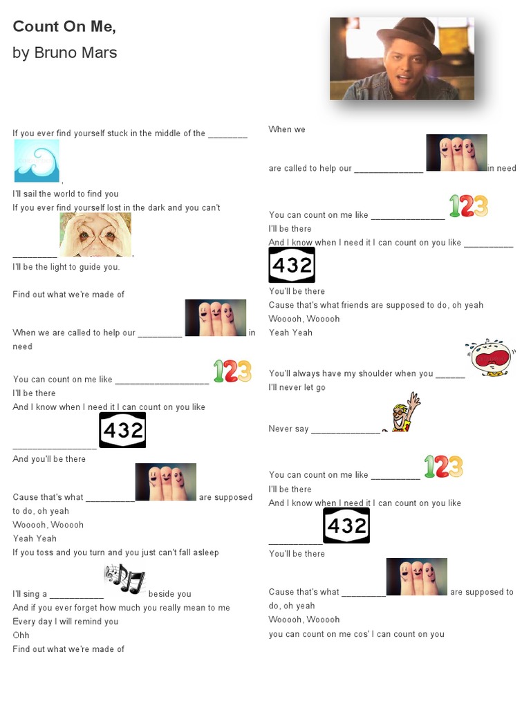 Song Count On Me Bruno Mars Activities With Music Songs Nursery Rhymes ...