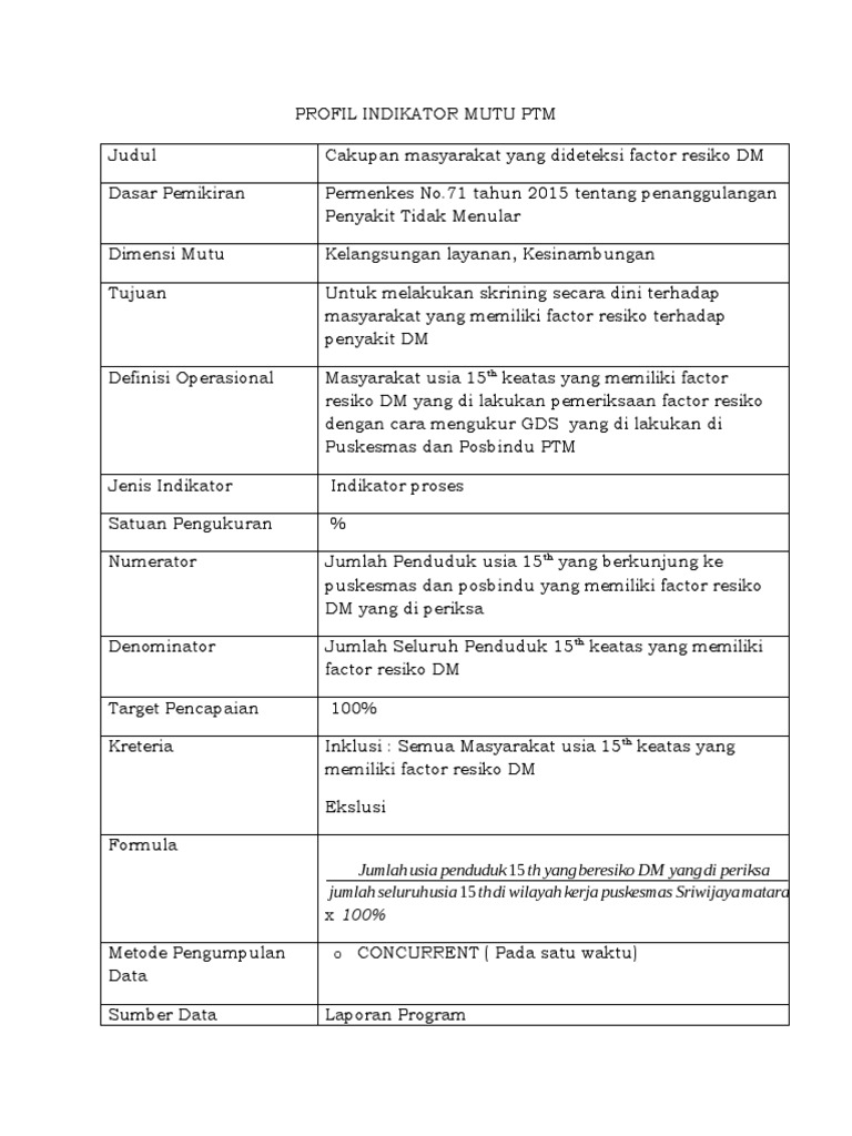 PROFIL INDIKATOR MUTU Skrining DM | PDF | Sains & Matematika