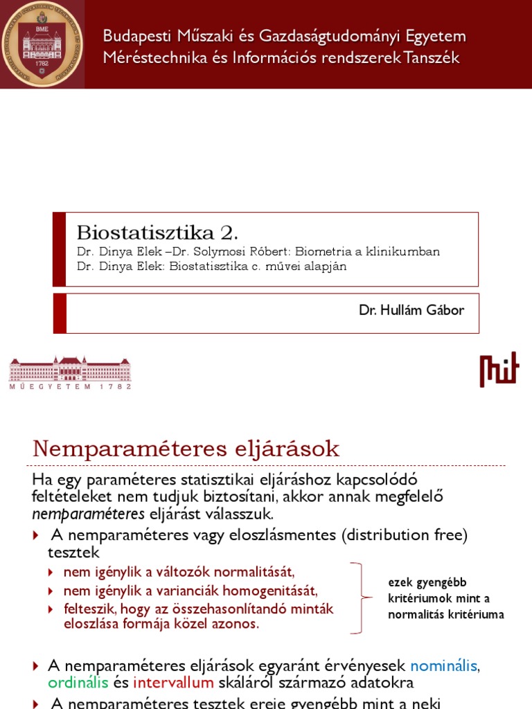 Biostatisztika 2. Dr. Dinya Elek Dr. Solymosi Róbert - Biometria A ...